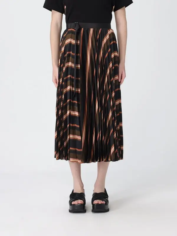 Sacai Pleated Stripe Midi Skirt