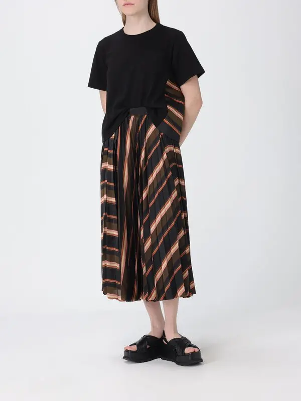 Sacai Pleated Stripe Midi Skirt