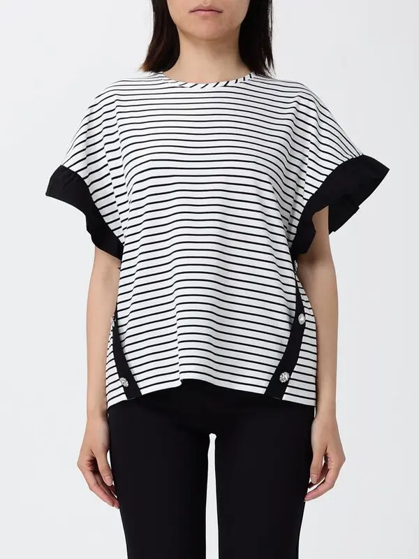 Liu Jo Striped T-shirt With Embellished Buttons