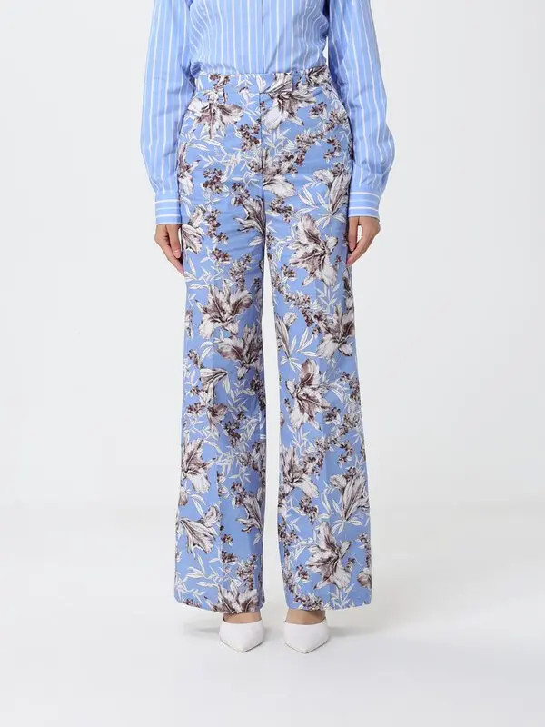 Liu Jo High-waisted Straight-leg Floral Print Cotton Tailored Trousers - Blue