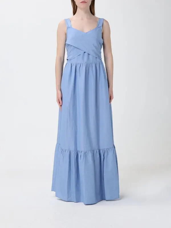 Liu Jo Linen Blend Off-the-shoulder Maxi Dress - Sky