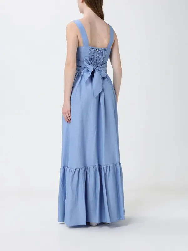 Liu Jo Linen Blend Off-the-shoulder Maxi Dress - Sky