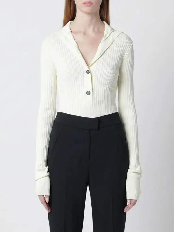 ENTIRE STUDIOS Ribbed Knit Button-detail Top - White