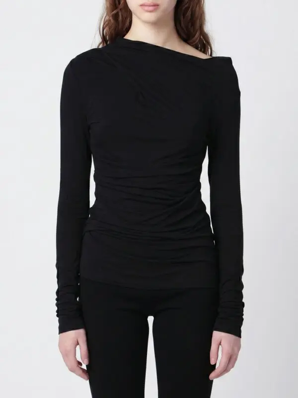 ENTIRE STUDIOS Draped Long-sleeved Top In Stretch Viscose - Black