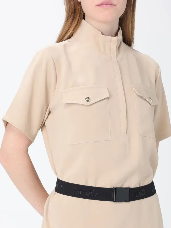 Liu Jo Midi Dress With Mandarin Collar And Belt