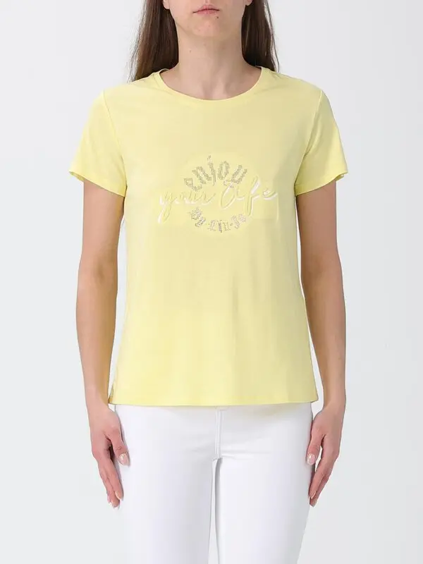 Liu Jo Short Sleeve Cotton T-shirt With Rhinestone Logo Detail