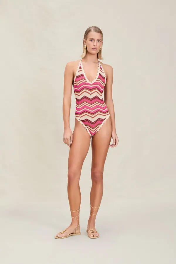 Devon Windsor Lilou Knit One-piece With Metallic Accents - Pink