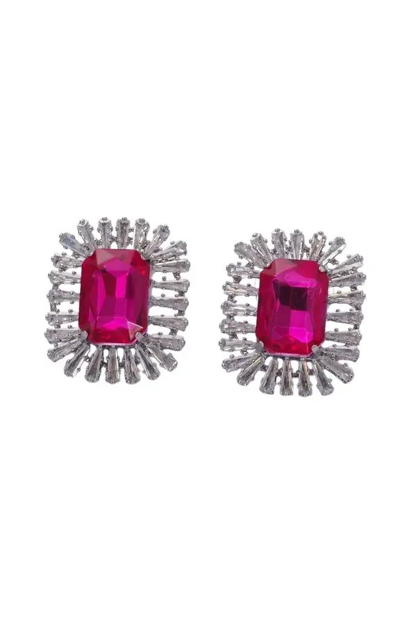 ARELLA Monroe Crystal Stud Earrings - Fuchsia