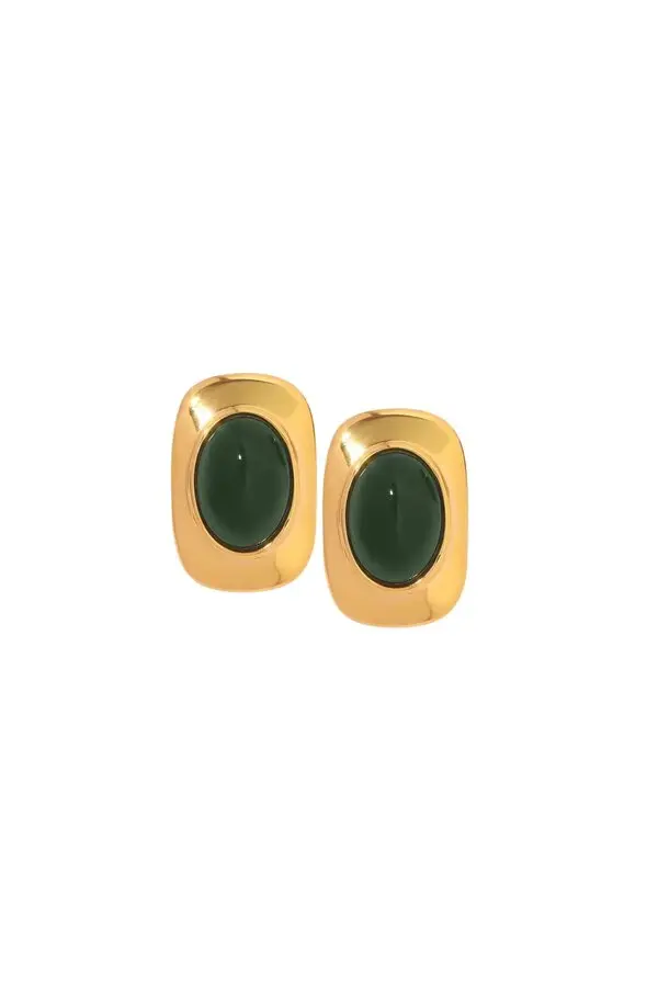 ARELLA Jade And Gold Oval Earrings - Green
