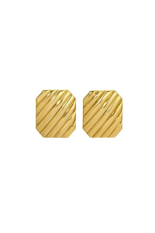 ARELLA Camilla Sculptural Octagon Stud Earrings - Gold