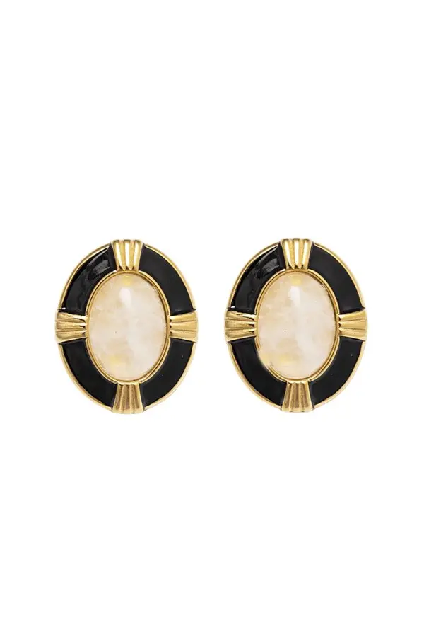 ARELLA Sloane Round Enamel Earrings - Natural