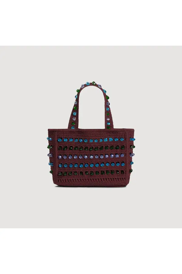 Sandro Beaded Crochet Mesh Bag