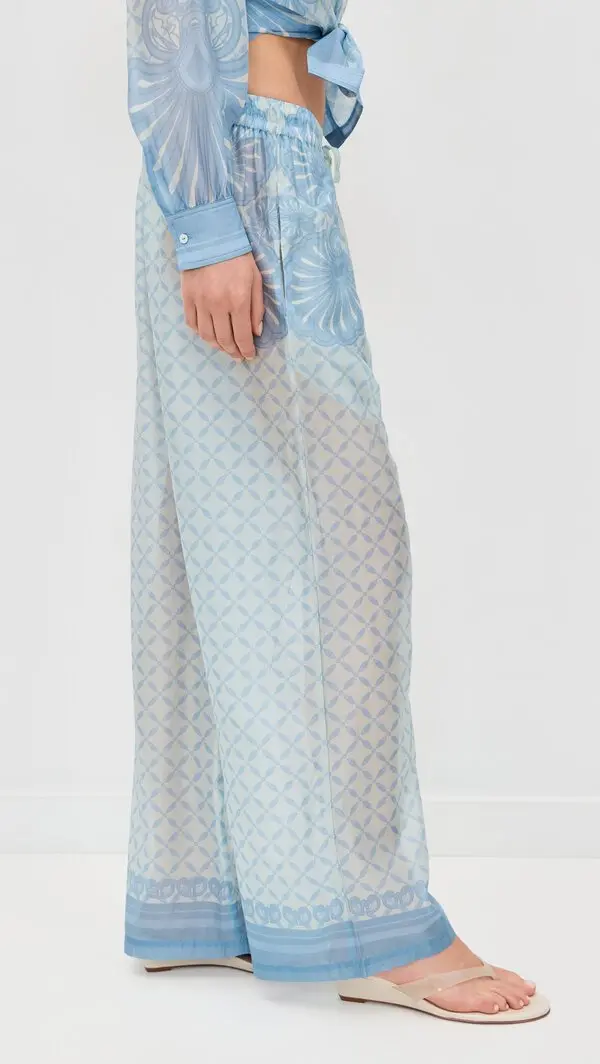 SHANI SHEMER Macey Wide Leg Tropical Print Chiffon Pants