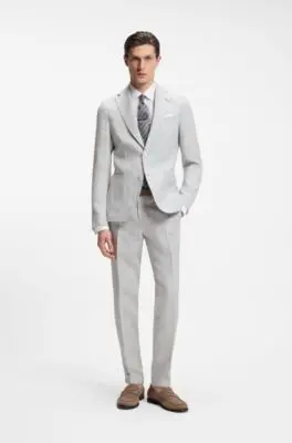 BOSS Slim-fit Patterned Linen Trousers