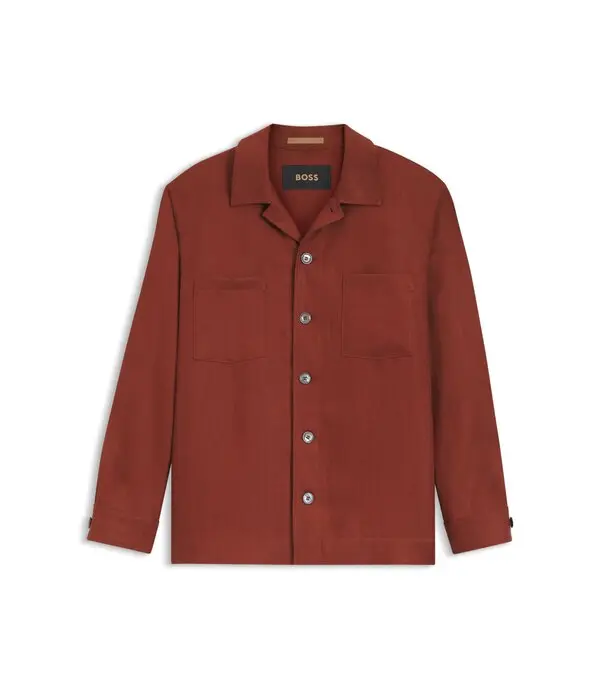 BOSS Regular-fit Overshirt In Wrinkle-resistant Linen - Brown