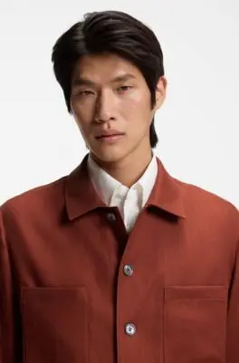 BOSS Regular-fit Overshirt In Wrinkle-resistant Linen - Brown