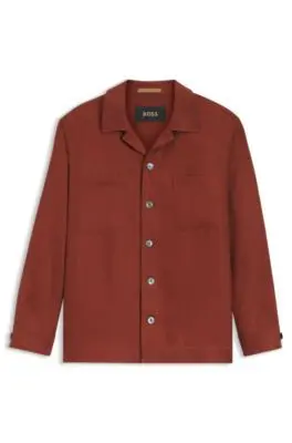 BOSS Regular-fit Overshirt In Wrinkle-resistant Linen - Brown