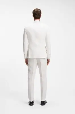 Hugo Three-piece Slim-fit Suit In Cotton And Linen