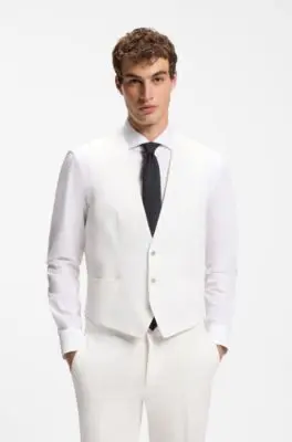 Hugo Three-piece Slim-fit Suit In Cotton And Linen
