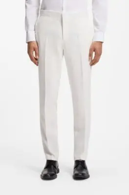 Hugo Three-piece Slim-fit Suit In Cotton And Linen