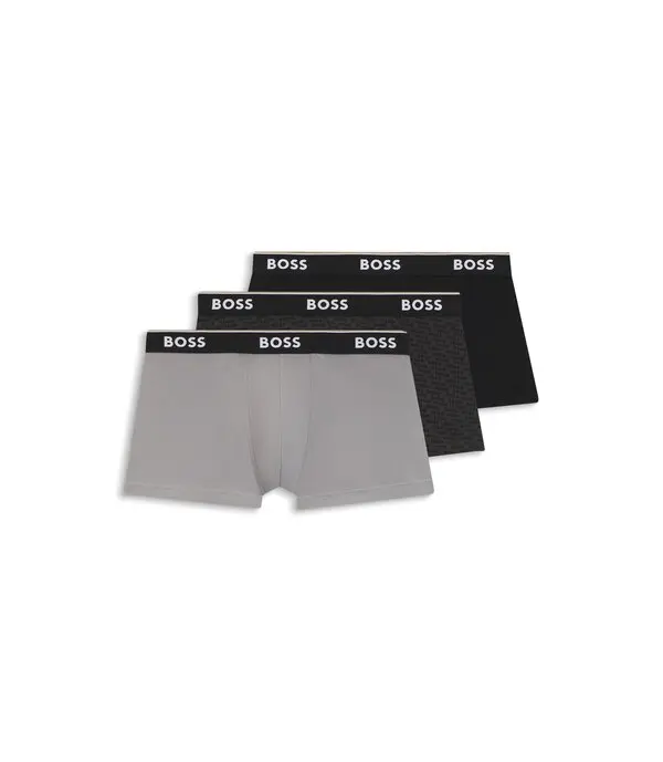 BOSS Three-pack Of Trunks With Logo Waistbands - Dark Grey