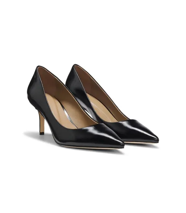 BOSS Heeled Leather Pumps With Debossed Logo - Black