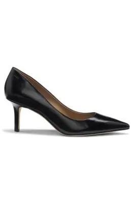 BOSS Heeled Leather Pumps With Debossed Logo - Black