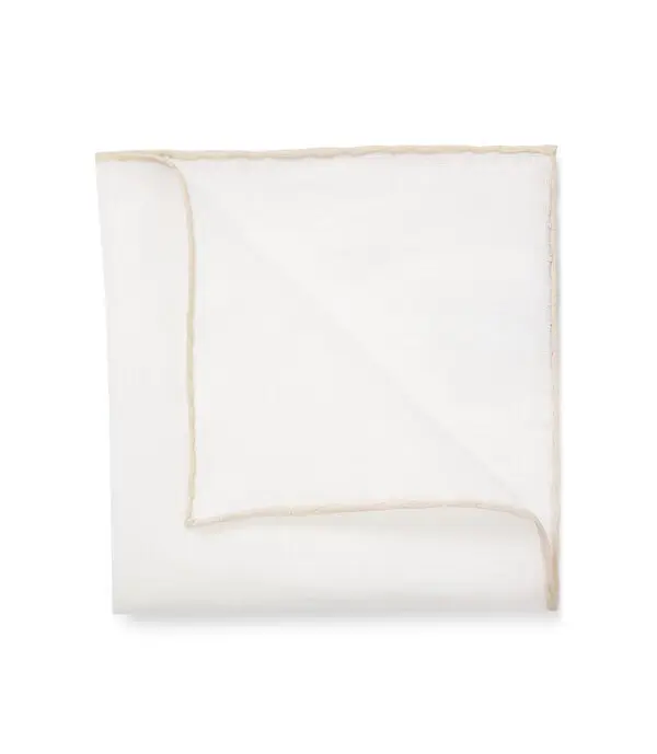BOSS One Linen Pocket Square With Contrast Border - Light Beige