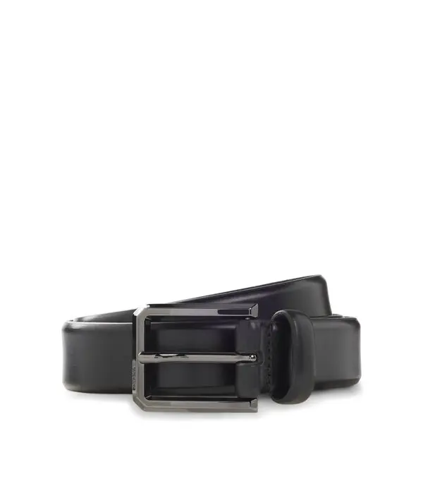 BOSS Smooth Leather Belt With Engraved Buckle - Black