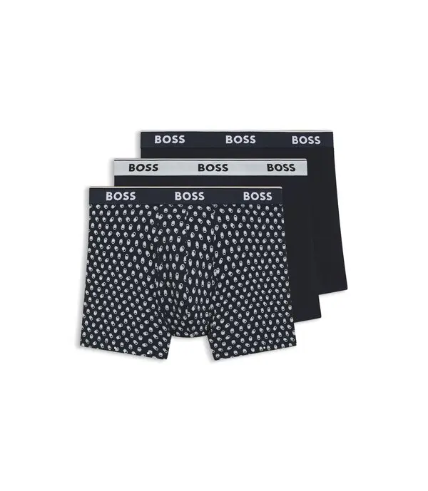 BOSS Three-pack Of Stretch-cotton Boxer Briefs With Logo Waistband - Light Blue