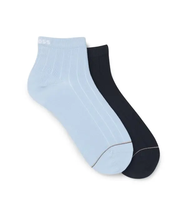 BOSS Two-pack Ribbed Cotton-blend Quarter Socks - Light Blue