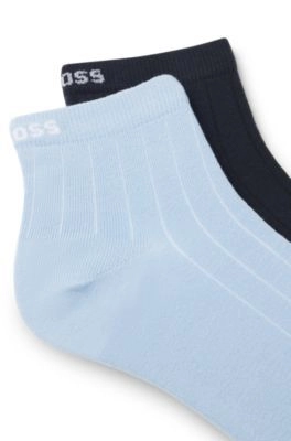BOSS Two-pack Ribbed Cotton-blend Quarter Socks - Light Blue