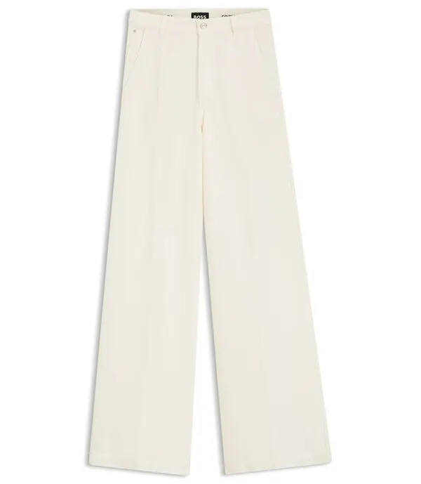BOSS Wide-leg Cream Denim Jeans With Front Crease