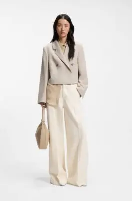 BOSS Wide-leg Cream Denim Jeans With Front Crease