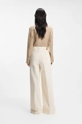 BOSS Wide-leg Cream Denim Jeans With Front Crease