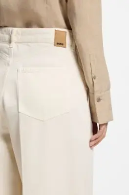 BOSS Wide-leg Cream Denim Jeans With Front Crease