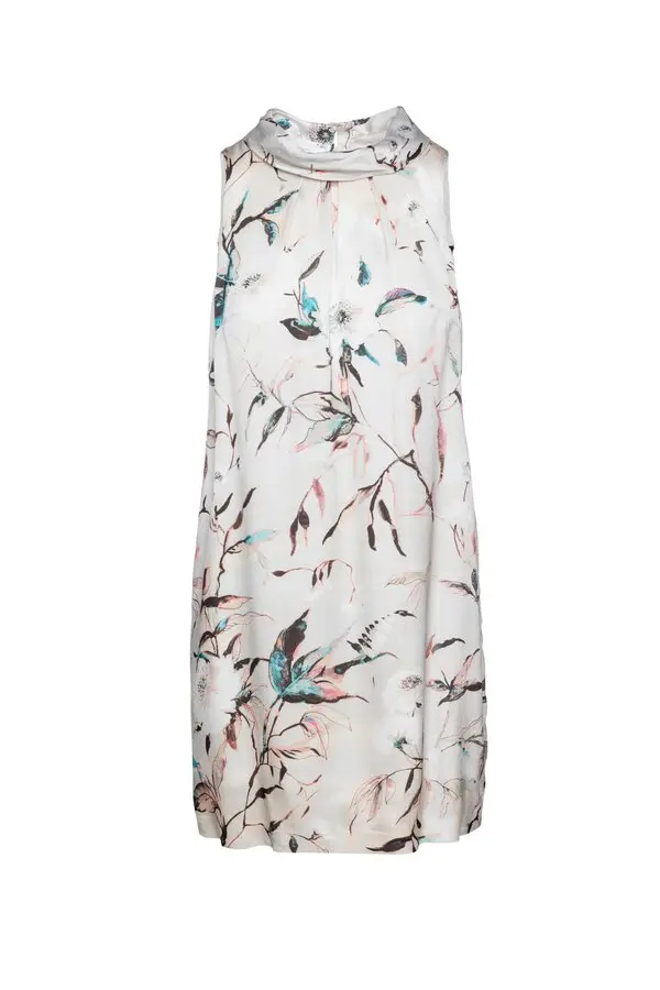 CONQUISTA Sleeveless Printed Satin Dress - White