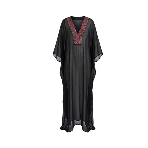 GLAM ON YOU Lydia Kaftan Silk Embellished V-neck