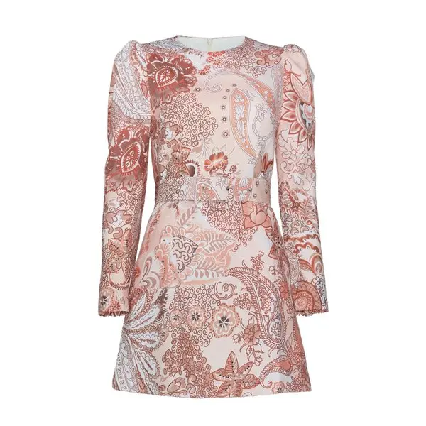 JUSTIN TONG Hazel Mini Dress Paisley Print Long Sleeve - Pink