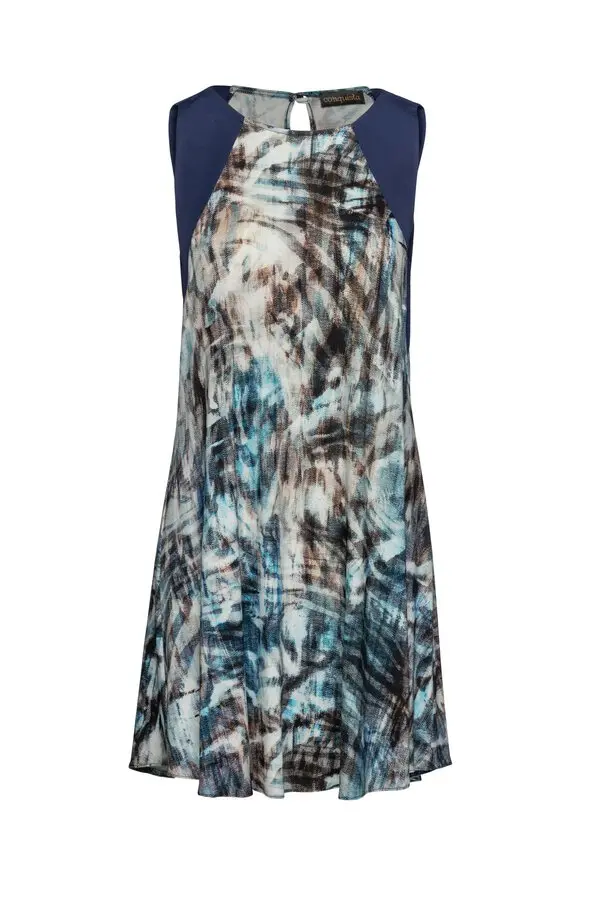 CONQUISTA Sleeveless A-line Dress With Print Fabric - Blue