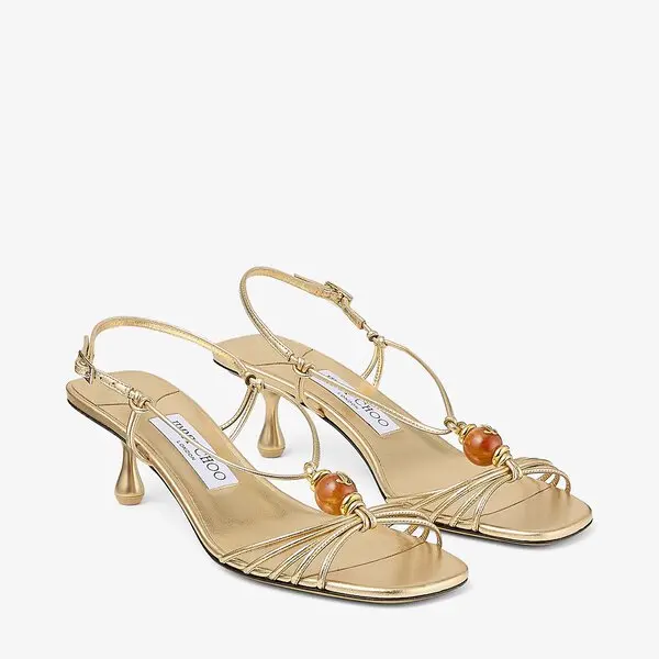 JIMMY CHOO Lova 50 Metallic Nappa Leather Sandals With Resin Bead Embellishment - Silver