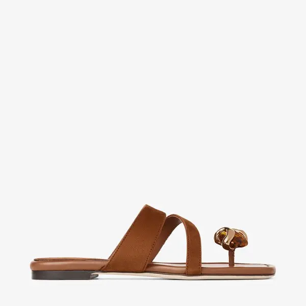 JIMMY CHOO Emeri Stone Flat Sandals - Tan/amber