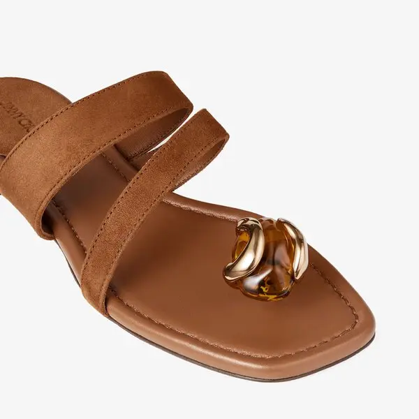 JIMMY CHOO Emeri Stone Flat Sandals - Tan/amber
