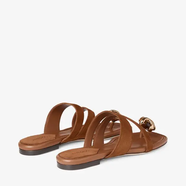 JIMMY CHOO Emeri Stone Flat Sandals - Tan/amber