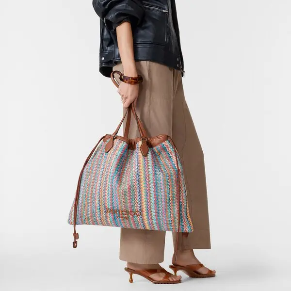 JIMMY CHOO Large Raffia Drawstring Tote