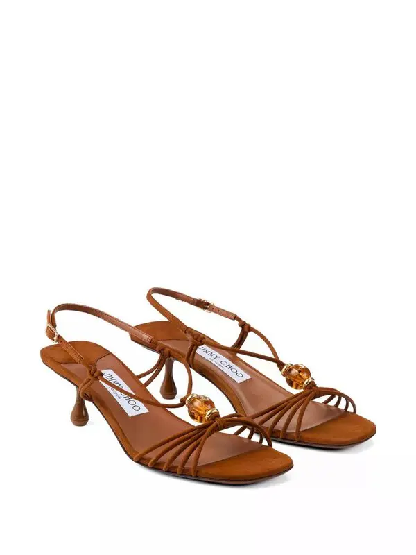 JIMMY CHOO Mix Suede Sandals With Beads - Brown