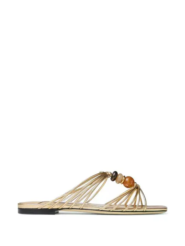JIMMY CHOO Lova Mule Flat Metallic Nappa Leather Sandals With Beads - Gold