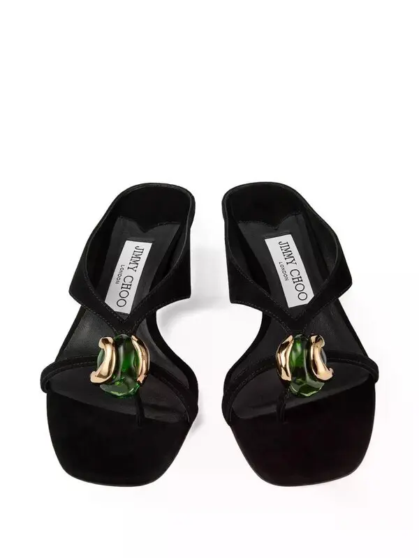 JIMMY CHOO Emeri Suede Mule Sandal With Resin Stone Embellishment - Black