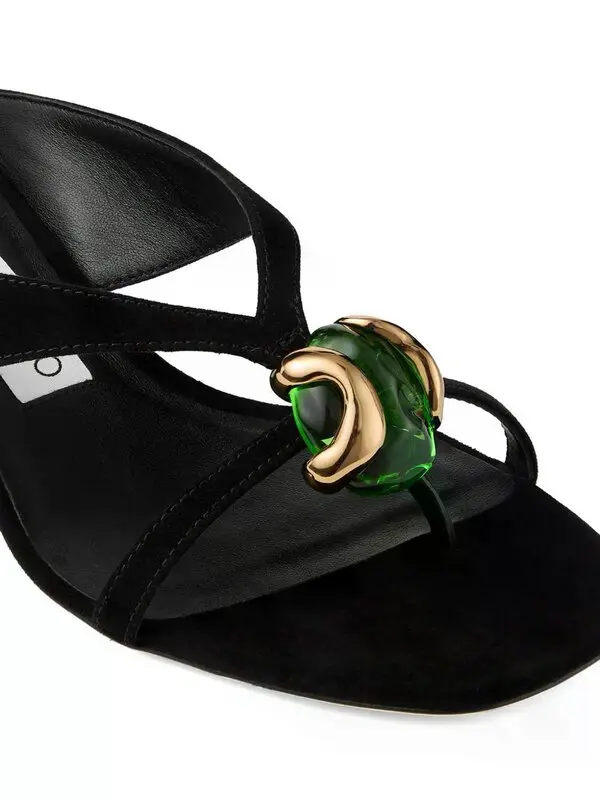 JIMMY CHOO Emeri Suede Mule Sandal With Resin Stone Embellishment - Black