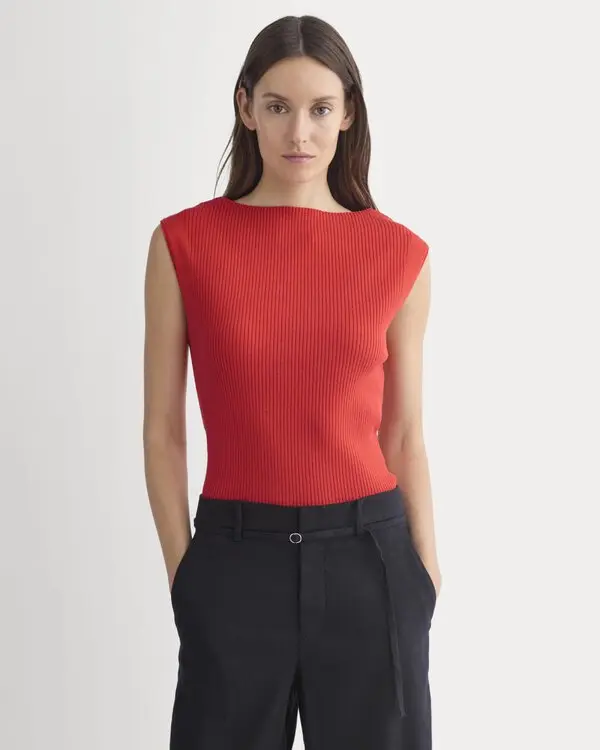Everlane Boat-neck Ribbed Knit Top - Fiery Red